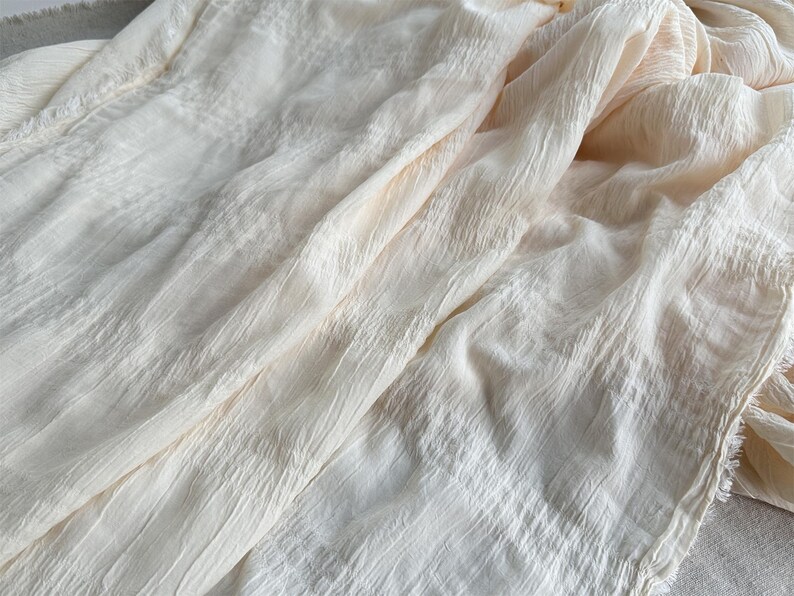 Crinkle Crepe Fabric, Light Peach Ruffled Lace Fabric, Soft Crepe ...