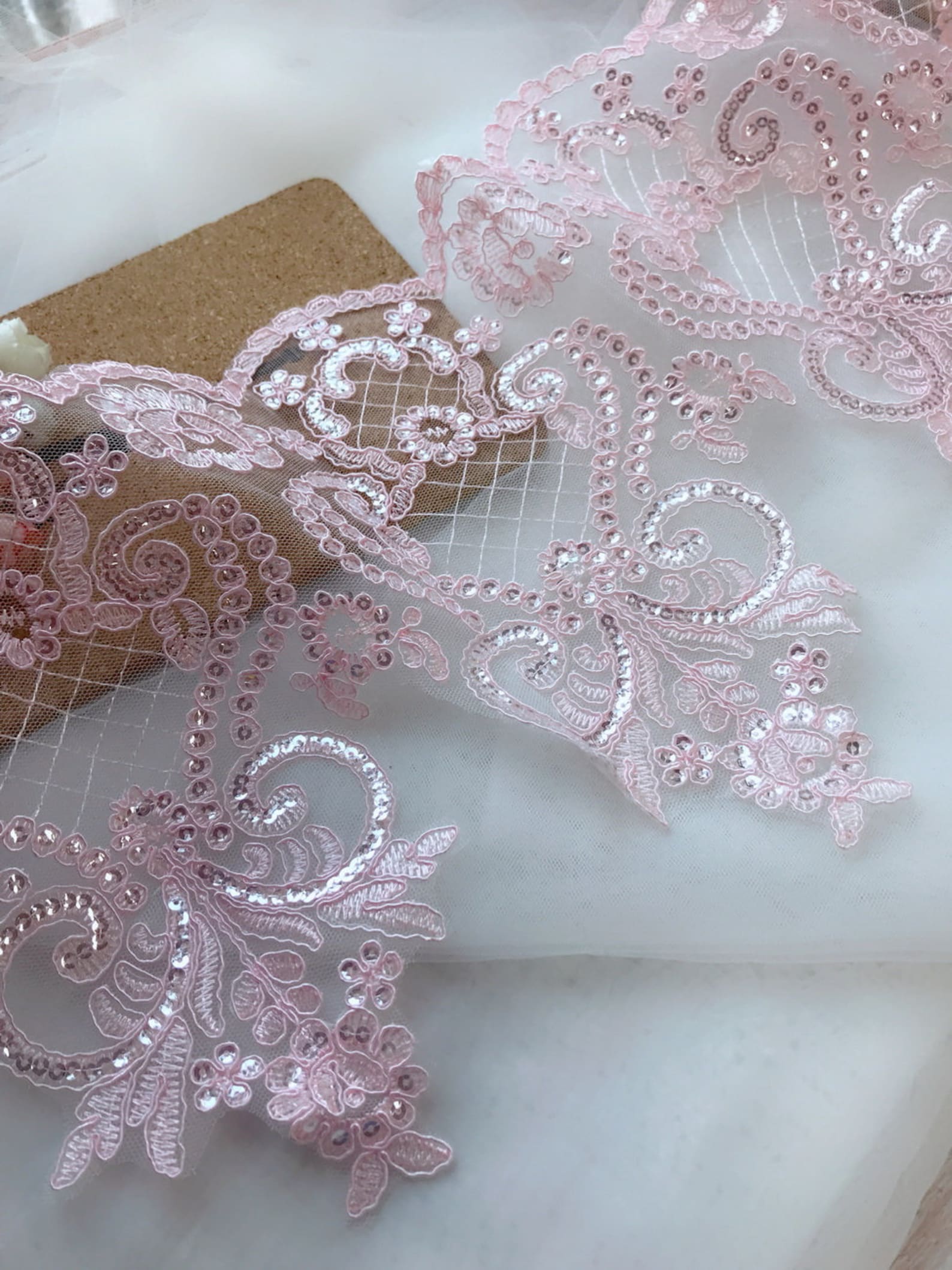 Pink Lace Trim Retro Scalloped Sequins Lace Alencon Corded - Etsy