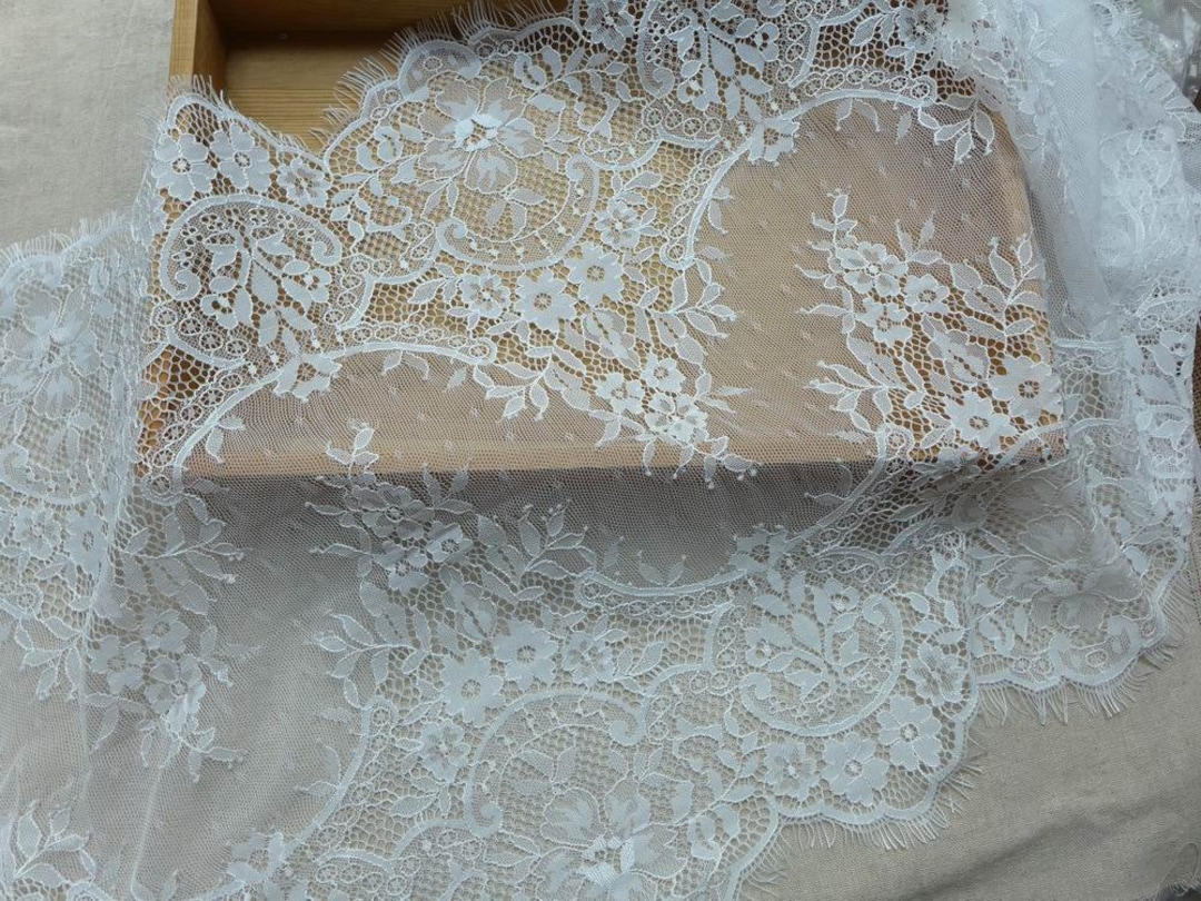 White French Chantilly Lace Trim Graceful Floral Scalloped Wedding Lace ...