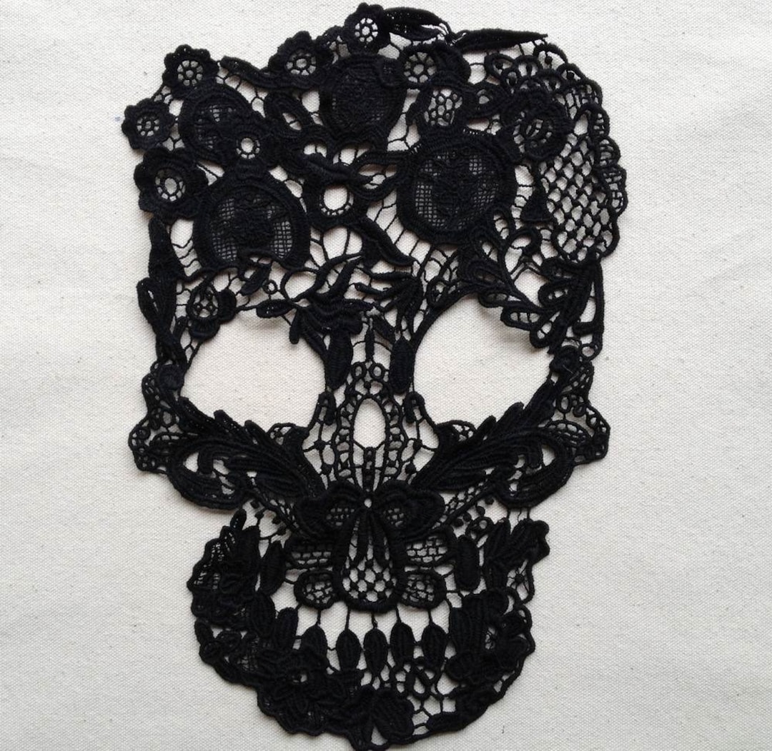 Skull Lace Applique in Black, Cotton Lace Applique, Costume Applique ...
