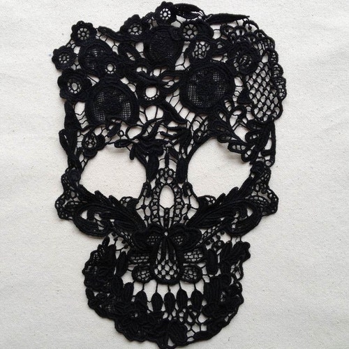 Skull Lace Applique in Black Cotton Lace Applique Costume - Etsy