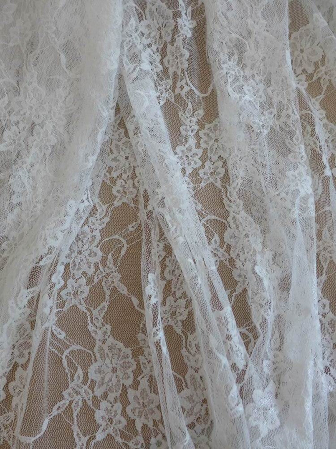Off White Fabric, Beautiful Allover Stretch Lace Fabric, Sheer off ...