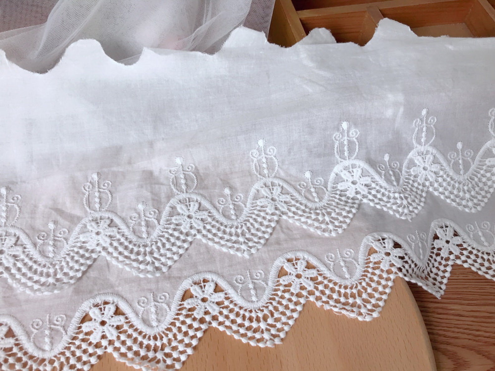 Off White Scalloped Trim Cotton Lace Trim 7.3 Wide Lace | Etsy