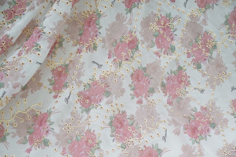 1 Yard Chiffon Fabric Pink Rose Floral Exquisite Bridal - Etsy