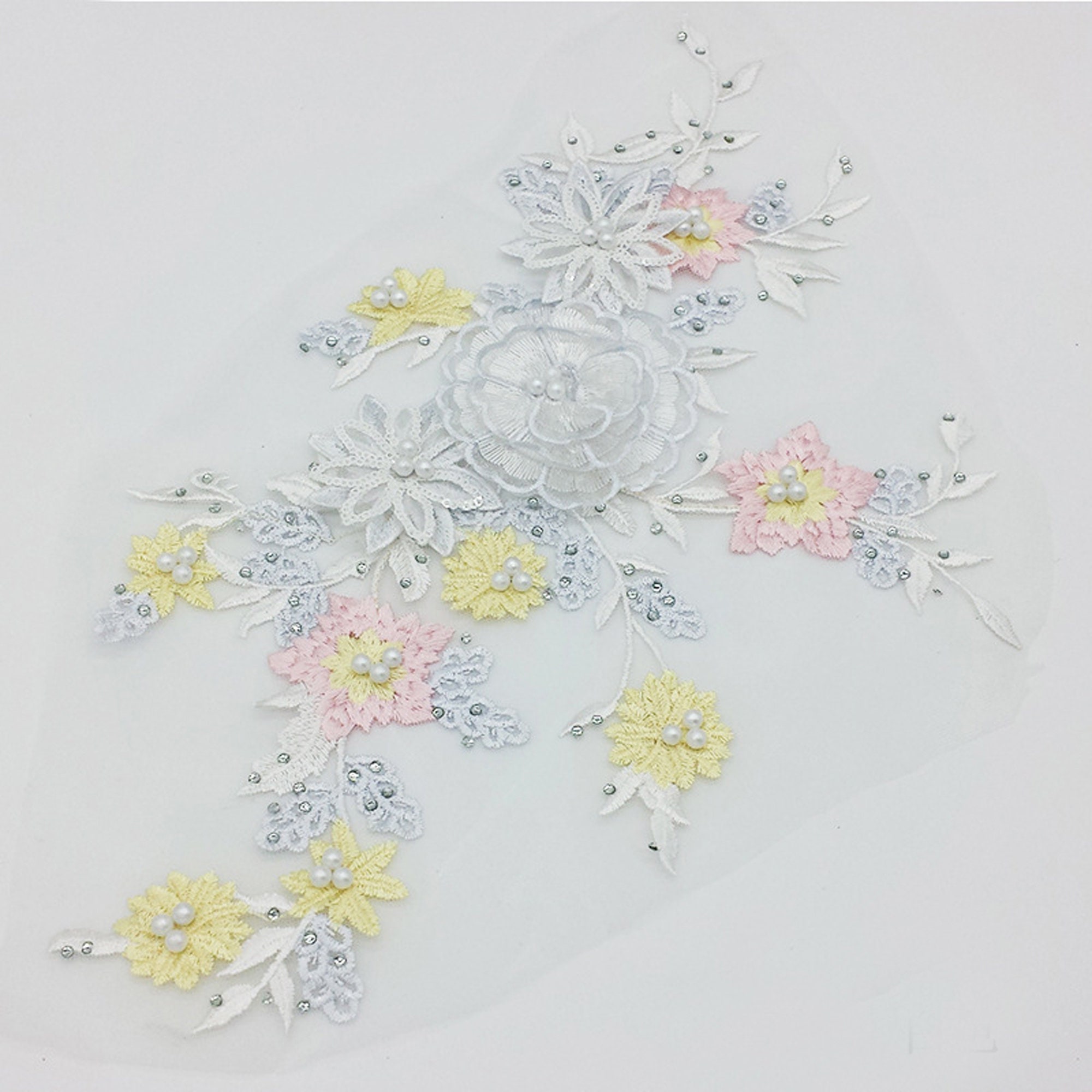 Delicate Beaded Applique 3D Flower Appliques Pair for Bridal | Etsy