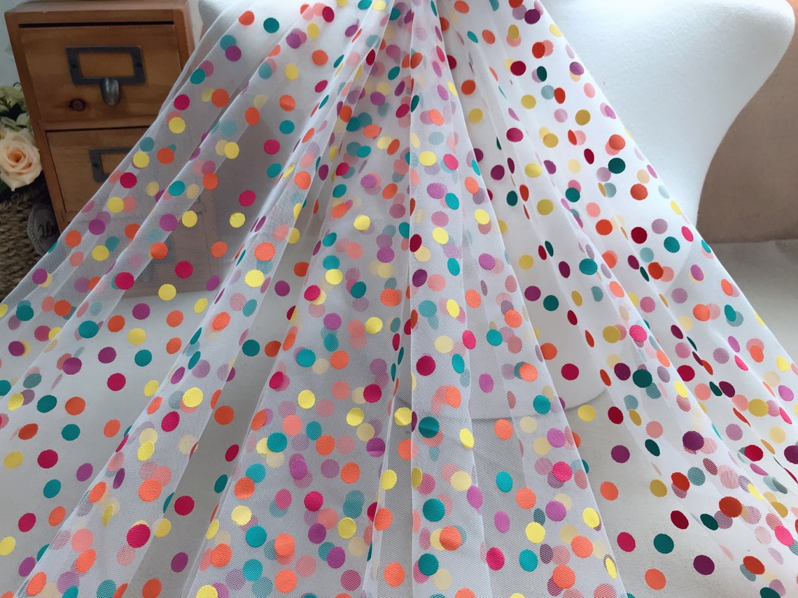 Polka Dot Fabric, Round Circle Tulle Fabric, Soft Colorful Dots Tulle ...
