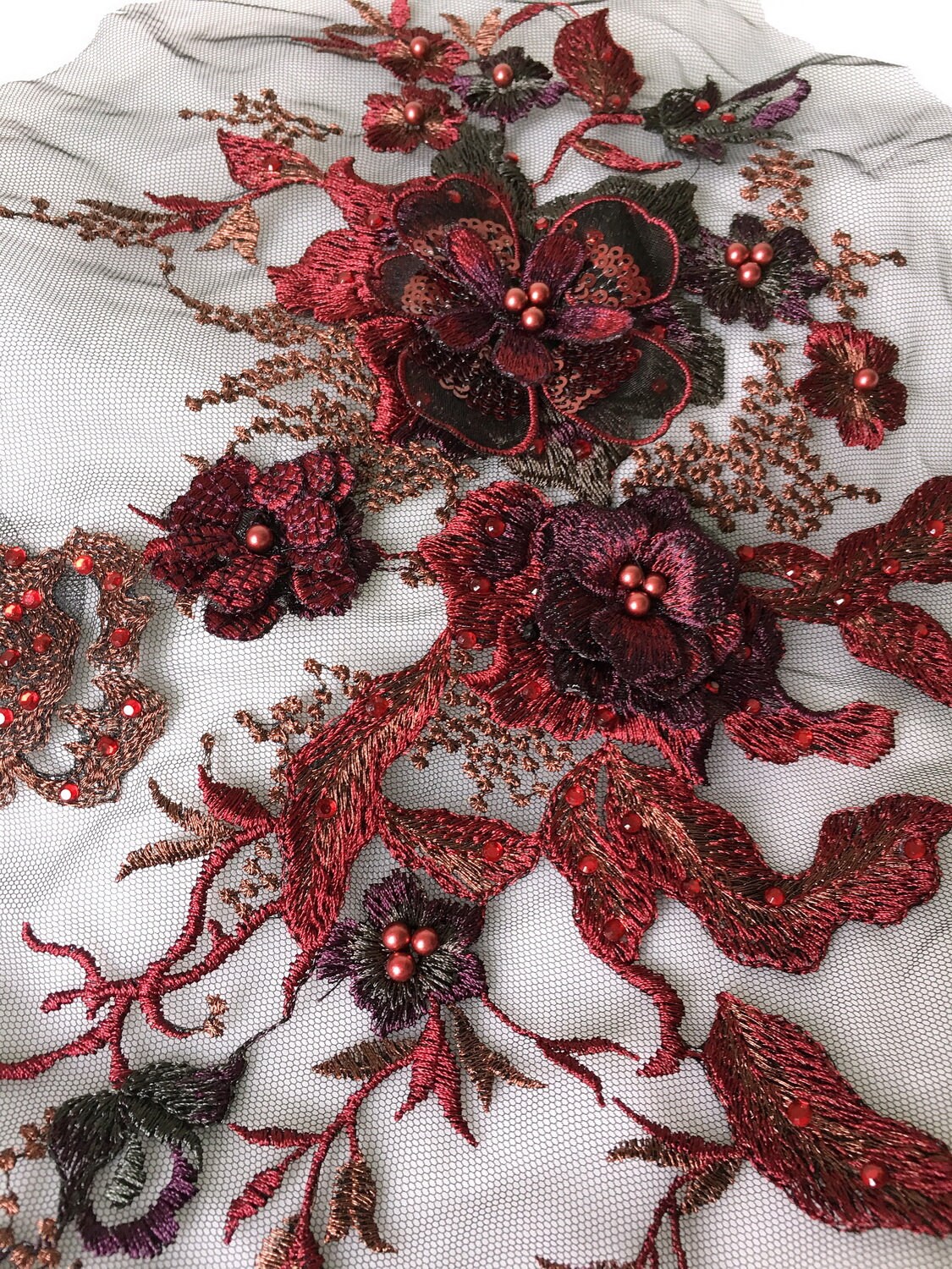 Lace Applique Beaded applique Dark red lace applique bridal | Etsy