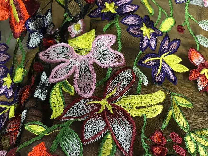 Multicolor Lace Fabric, Colorful Blossom Floral Lace Fabric for Prom ...