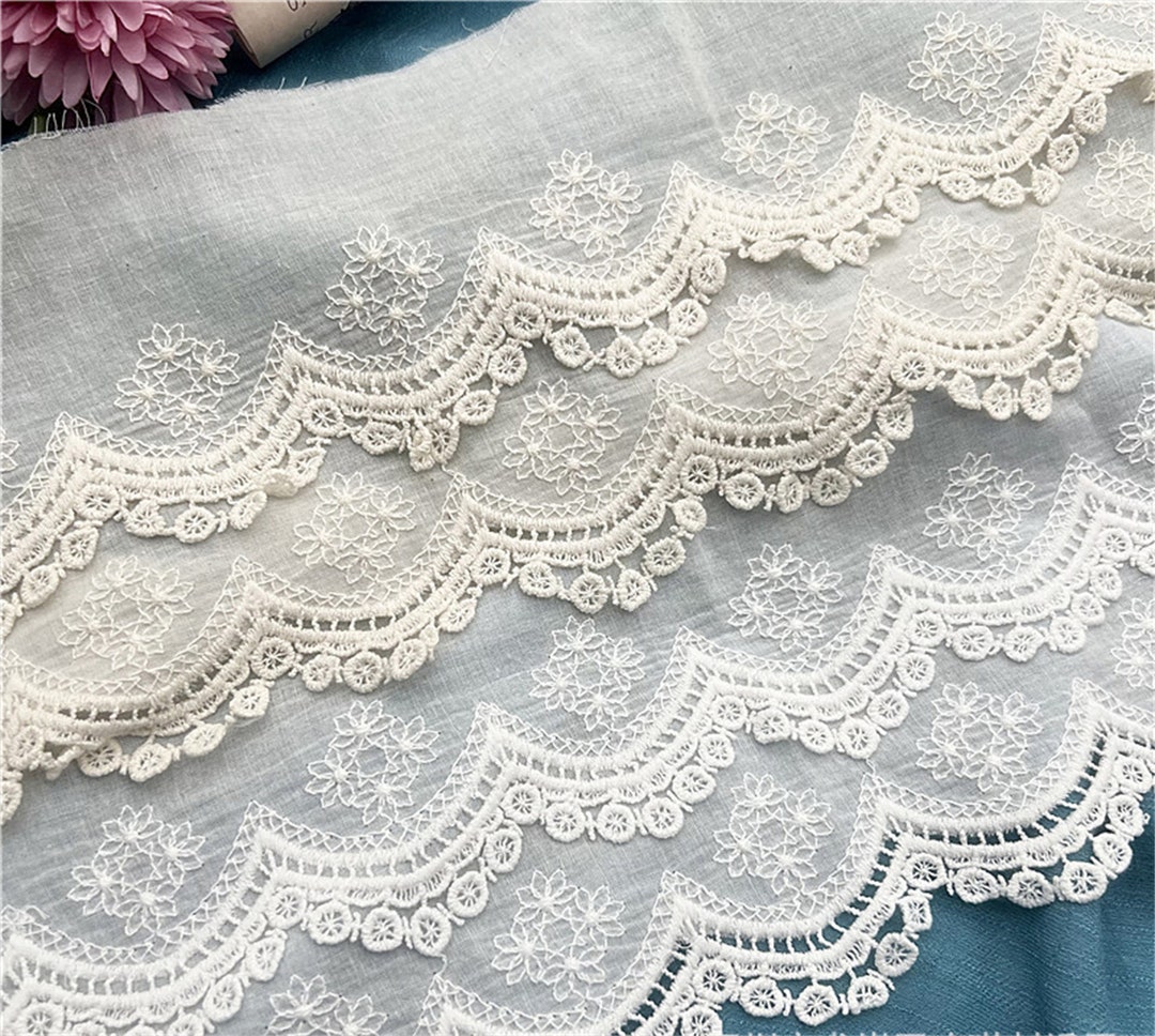 Double Layer Scalloped Cotton Lace Trim for Doll Dress, Wedding Dress ...