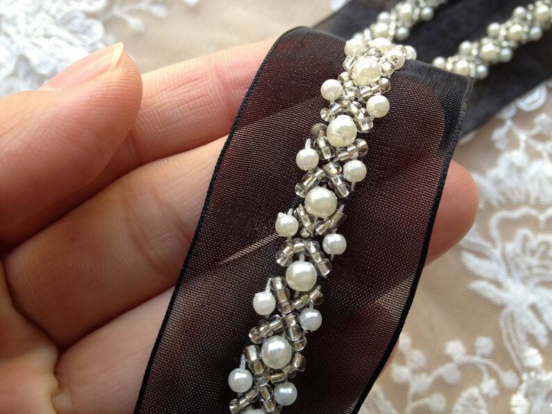 1yrd Bridal Pearl Trim Silver Beaded Trim Ribbon Lace Trim - Etsy