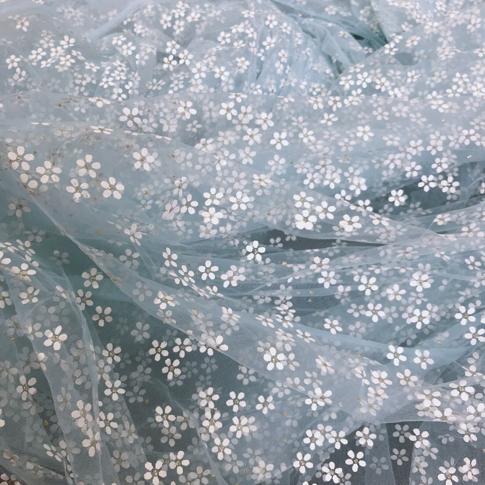 Soft Tulle Floral Printed Fabric, Flower With Glitter Design Tulle ...