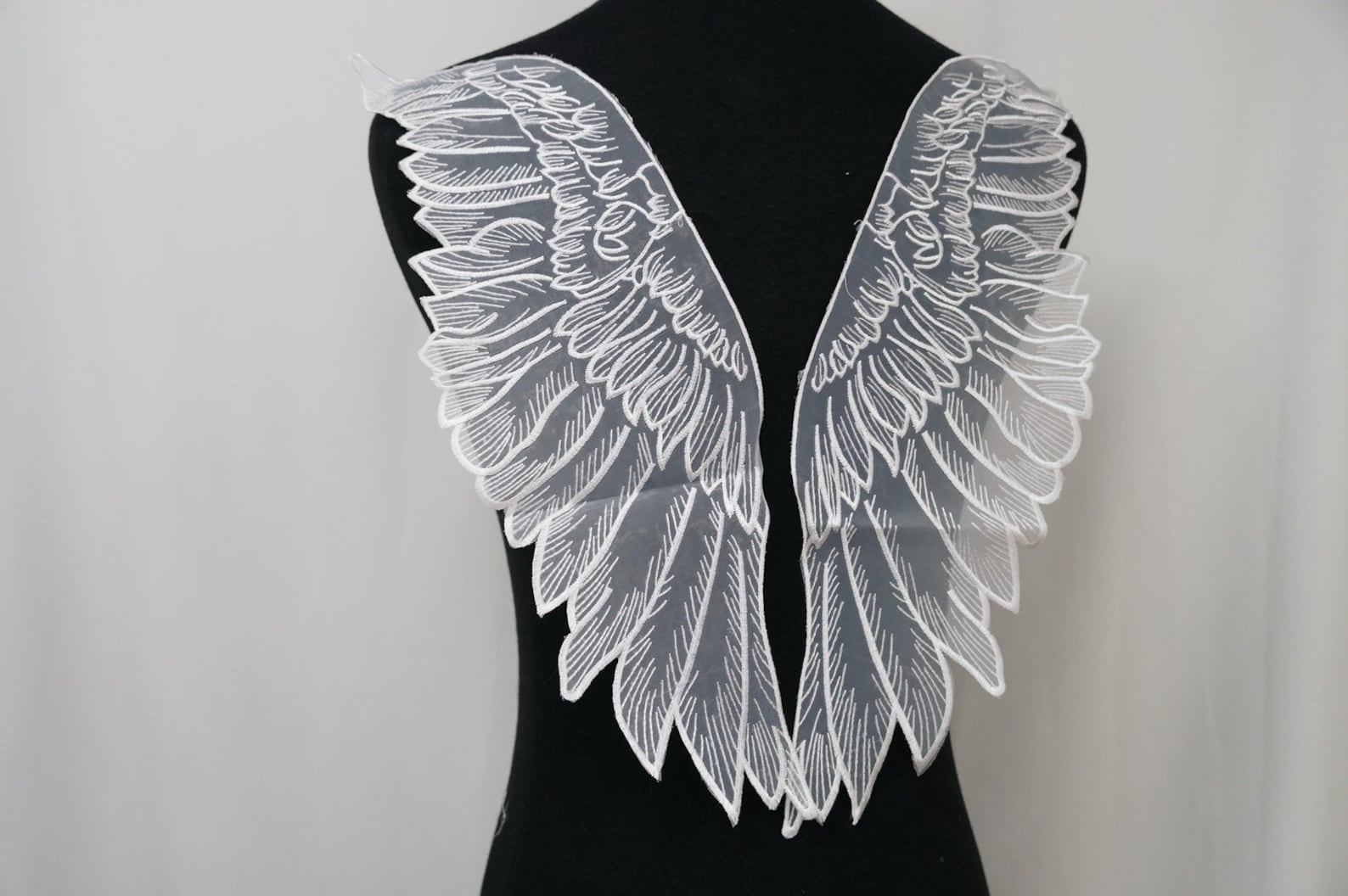 Off White Fabric Feather Wings Wedding Gown Appliques Embroidered Gauze ...