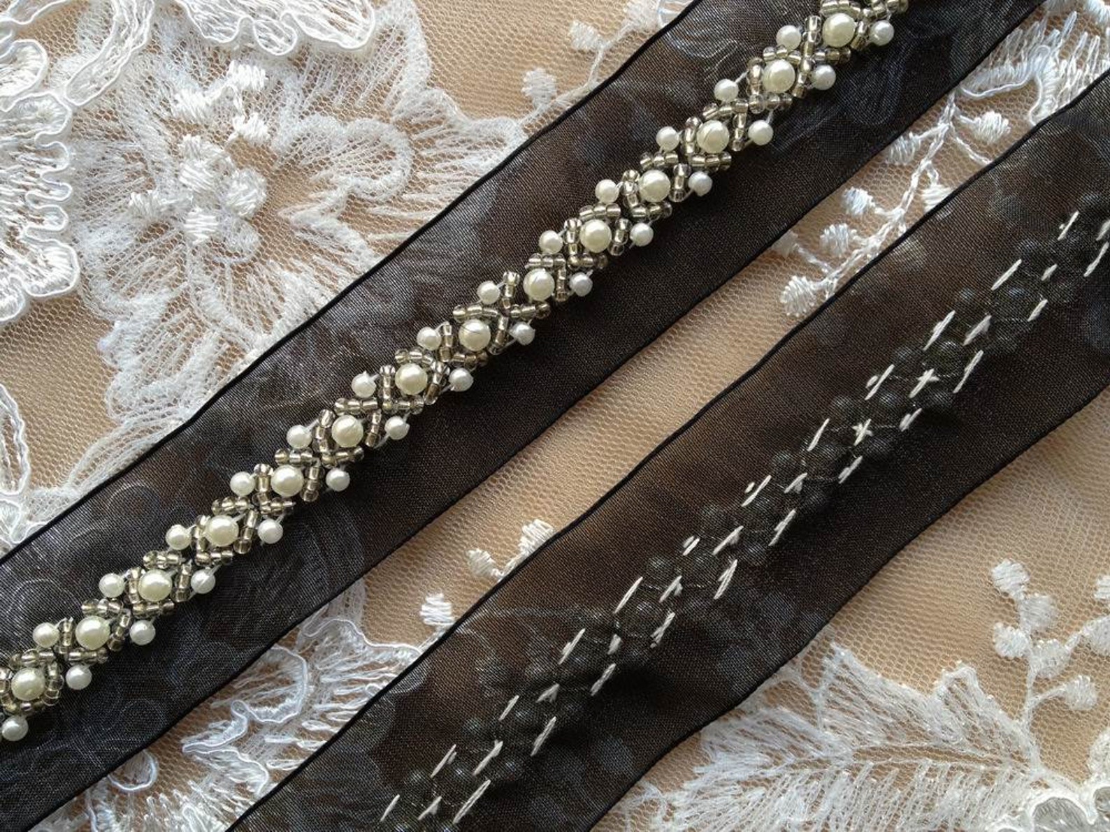 1yrd Bridal Pearl Trim Silver Beaded Trim Ribbon Lace Trim - Etsy