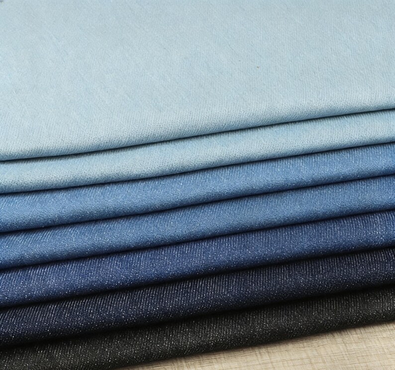Blue/black Cotton Denim Fabric, 70.86'' Wide Washed Denim Fabric for ...