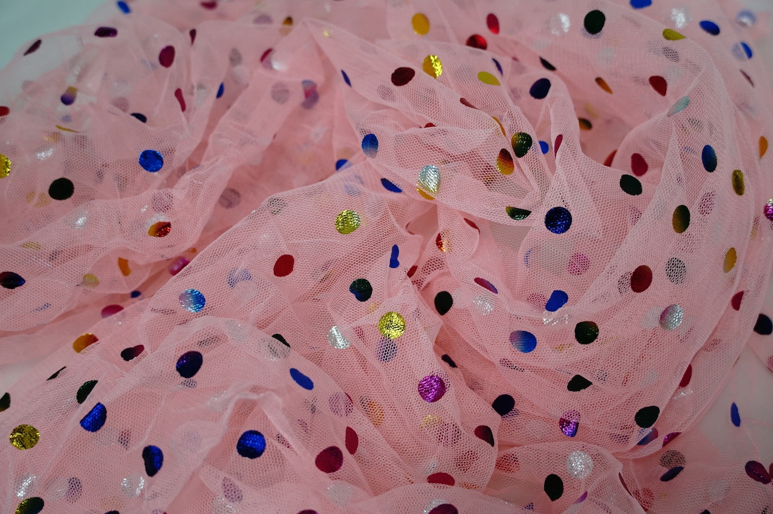 Hot Pink Mesh Lace Colorful Polka Dots Fabric for Party Dress | Etsy