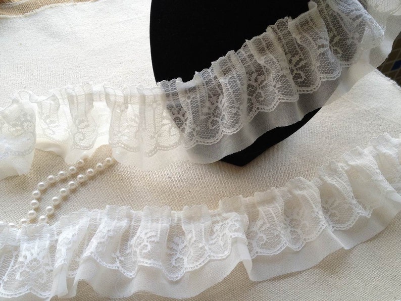 2 Yards White Ruffled Lace Trim Chiffon Lace Fabric Folded | Etsy