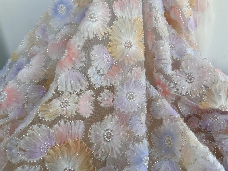 Luxury 3D Beaded Flower Lace Net Embroidery Fabric, Heavy Beaded ...