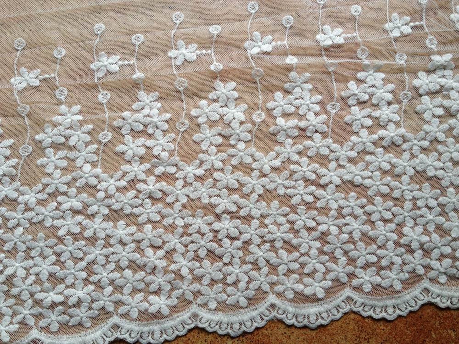 White Bridal Mesh Lace Fabric Embroidered Floral Lace Trim - Etsy