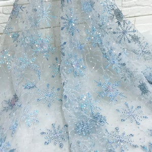 Light Blue Snowflake Fabric Colorful Sequins Embroidery Mesh Fabric for ...