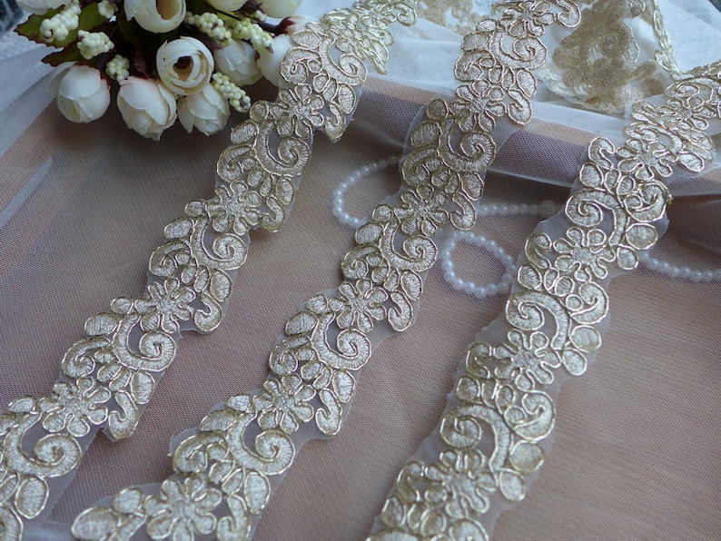 Gold Lace Alencon Lace Trim Bridal Garter Lace Wedding Gown - Etsy