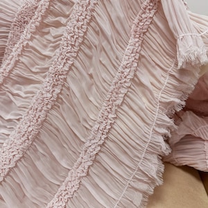 Soft Stretch Frilly Fabric Light Pink Ruffled Chiffon Fabric for Ball ...