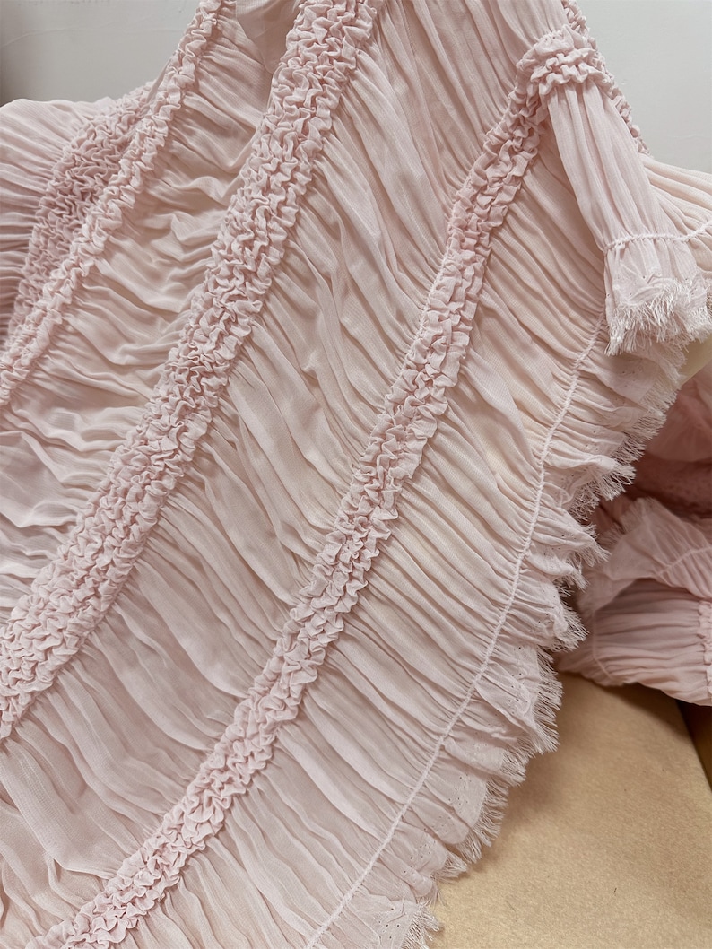 Soft Stretch Frilly Fabric Light Pink Ruffled Chiffon Fabric for Ball ...