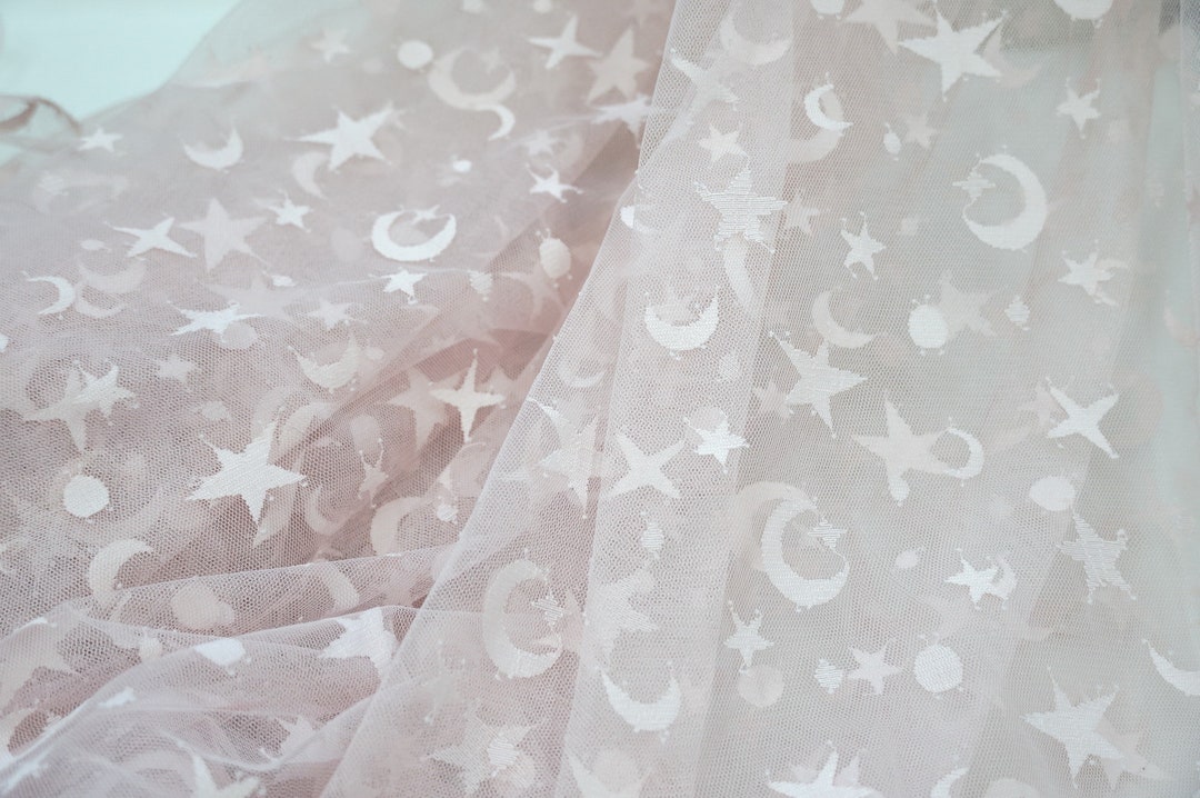 Pink Moon Stars Pattern Lace Fabric for Skirts, Gowns, Boho Dress, Home ...