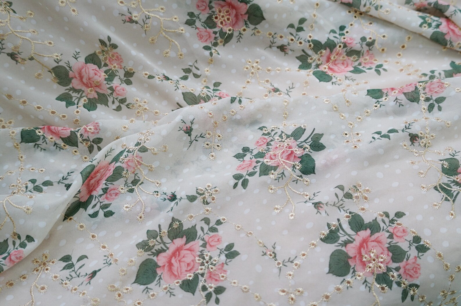 Retro Rose Flowers Print Chiffon Fabric Soft Polyester Chiffon - Etsy