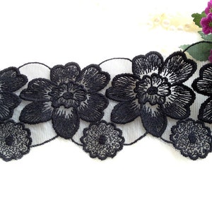 Black Lace Trim Embroidery Floral Lace Trim Retro Black - Etsy