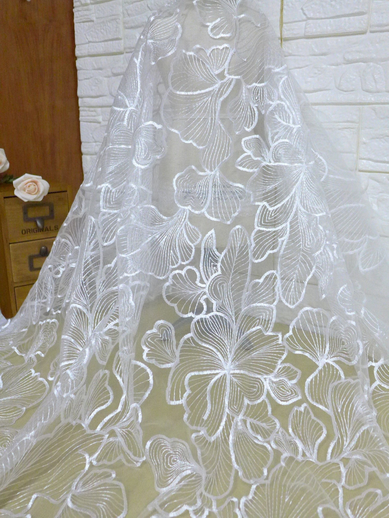 Exquisite Lotus Flowers Tulle Mesh Fabric in off White for - Etsy