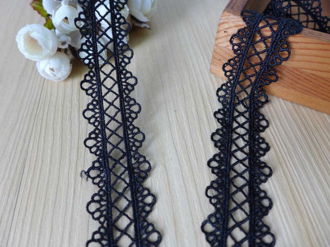 Black Lace Venice Scalloped Lace Trim Crochet Lace Fabric | Etsy