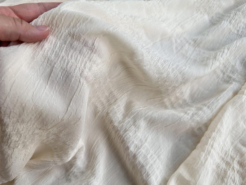 Crinkle Crepe Fabric, Light Peach Ruffled Lace Fabric, Soft Crepe ...
