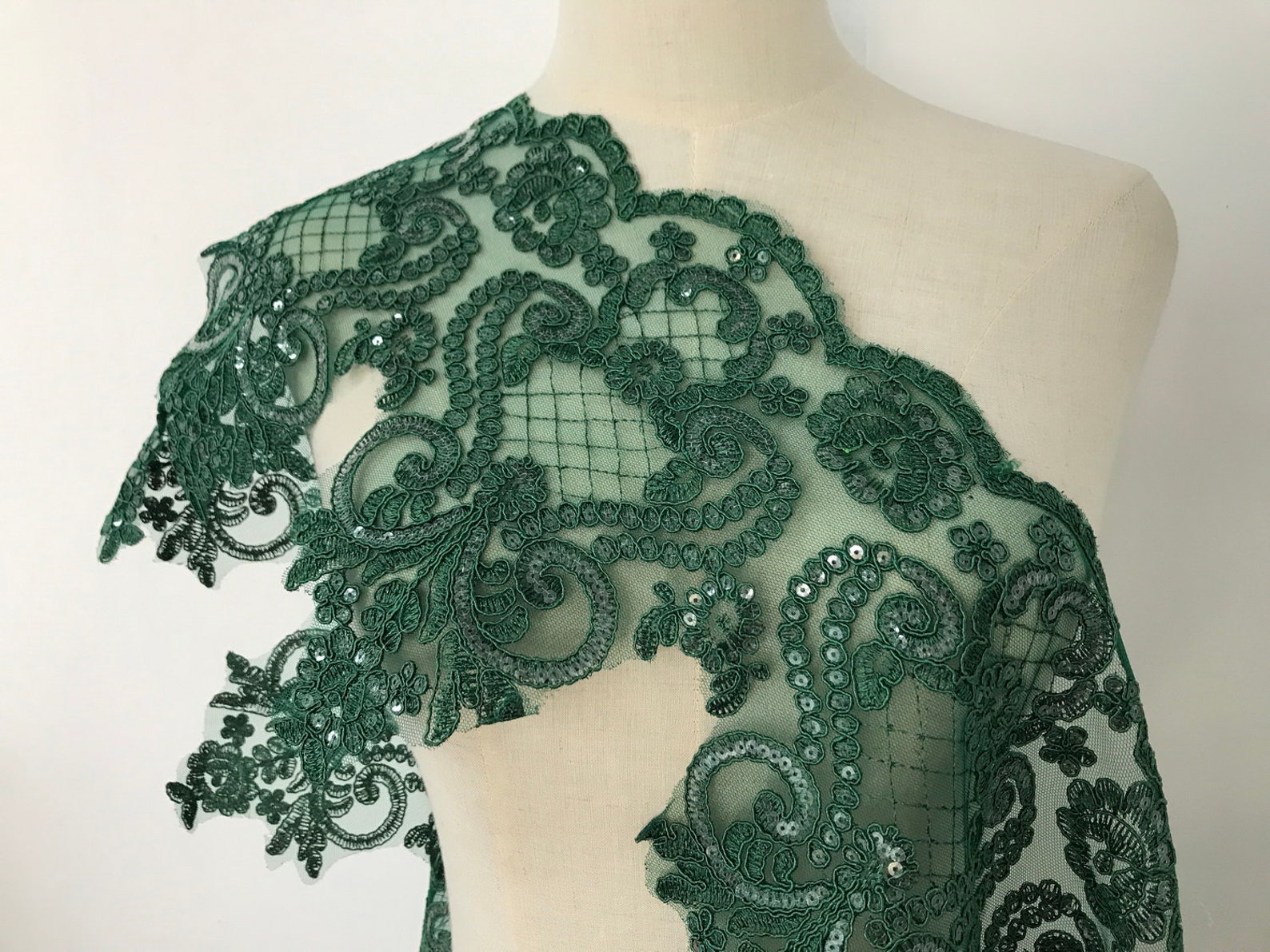 Green Lace Trim Retro Alencon Corded Lace for Wedding Gown - Etsy