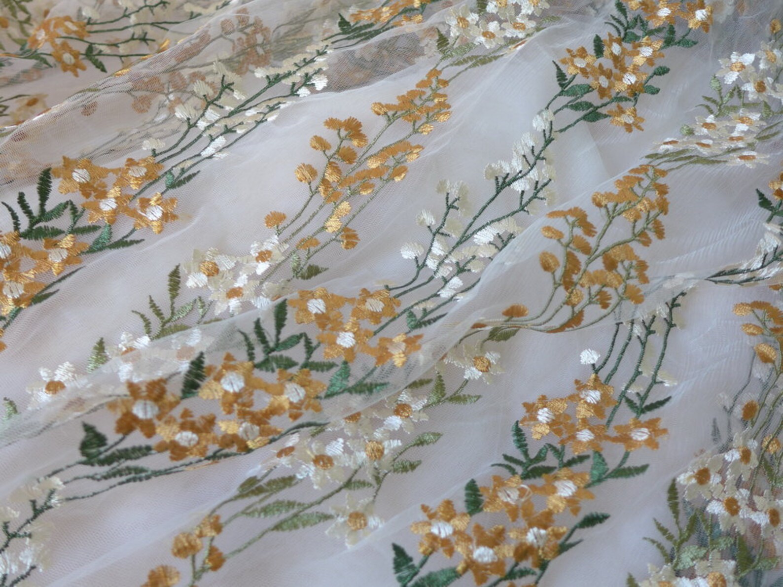 Daisy Flower Fabric Yellow and Off white Flowers with Green | Etsy