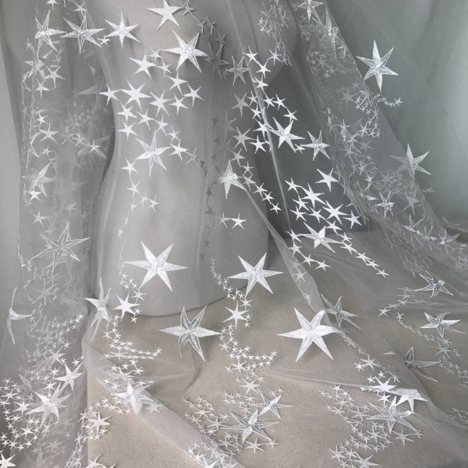 Ivory Mesh Lace Delicate Stars Embroidered Fabric in Ivory for | Etsy