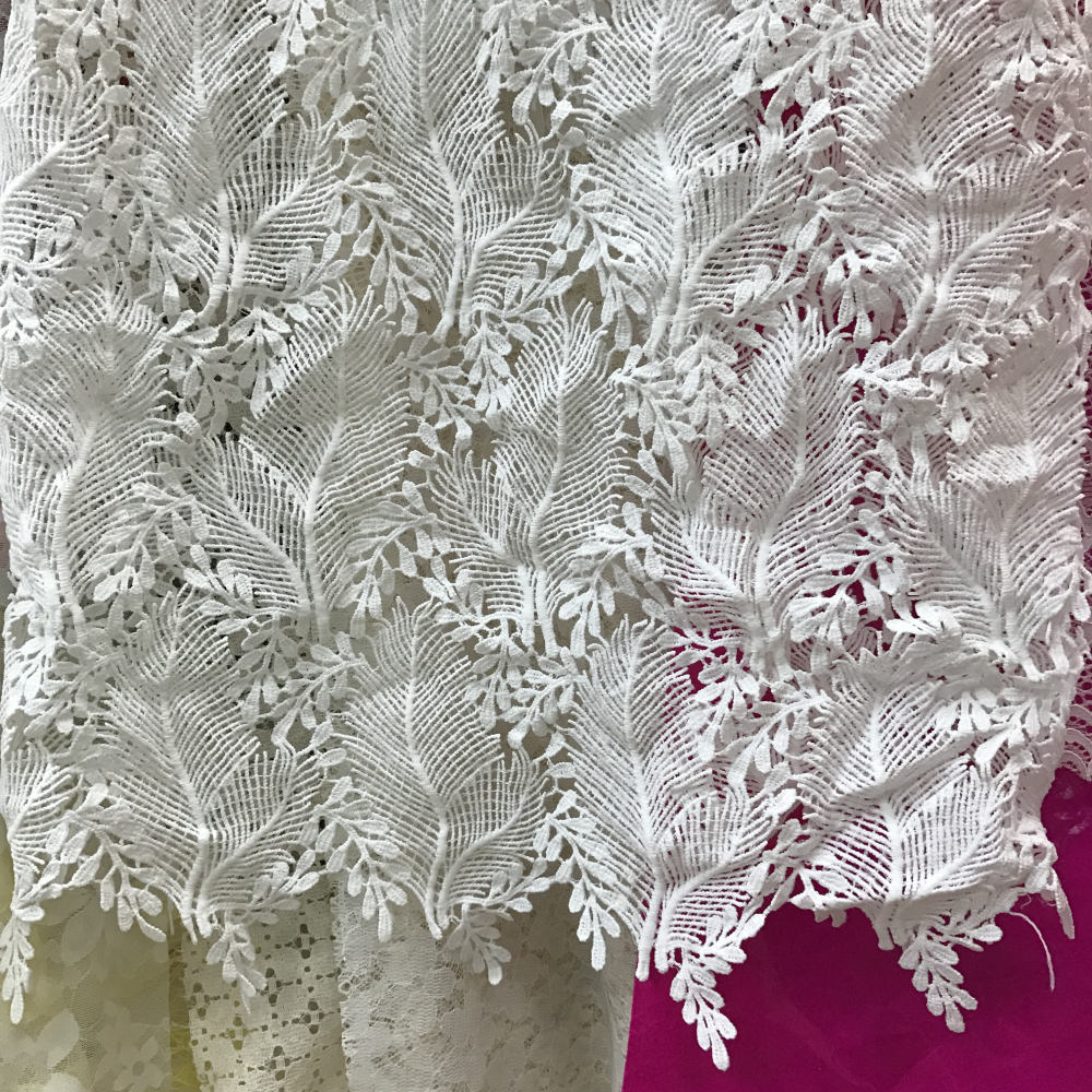 White Feather Pattern Fabric Guipure Venice Lace Fabric | Etsy