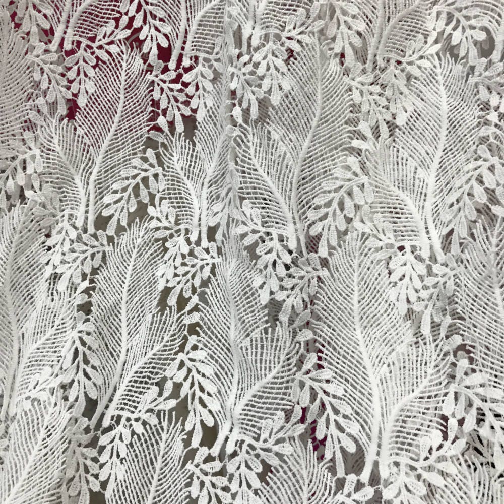 White Feather Pattern Fabric Guipure Venice Lace Fabric | Etsy