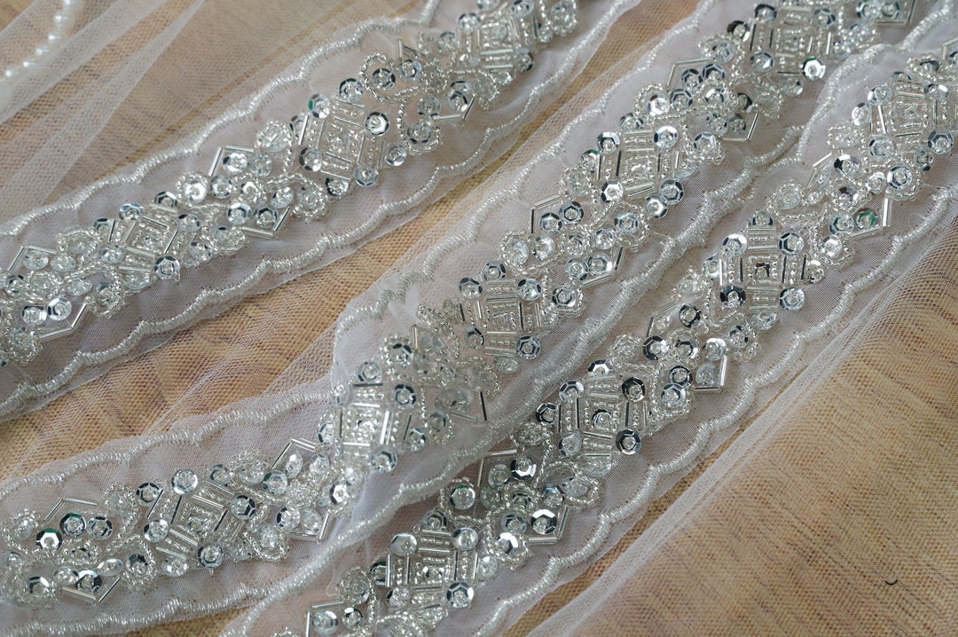 Silver Beaded Trim Lace for Weddings Lace Straps Girl Headbands ...