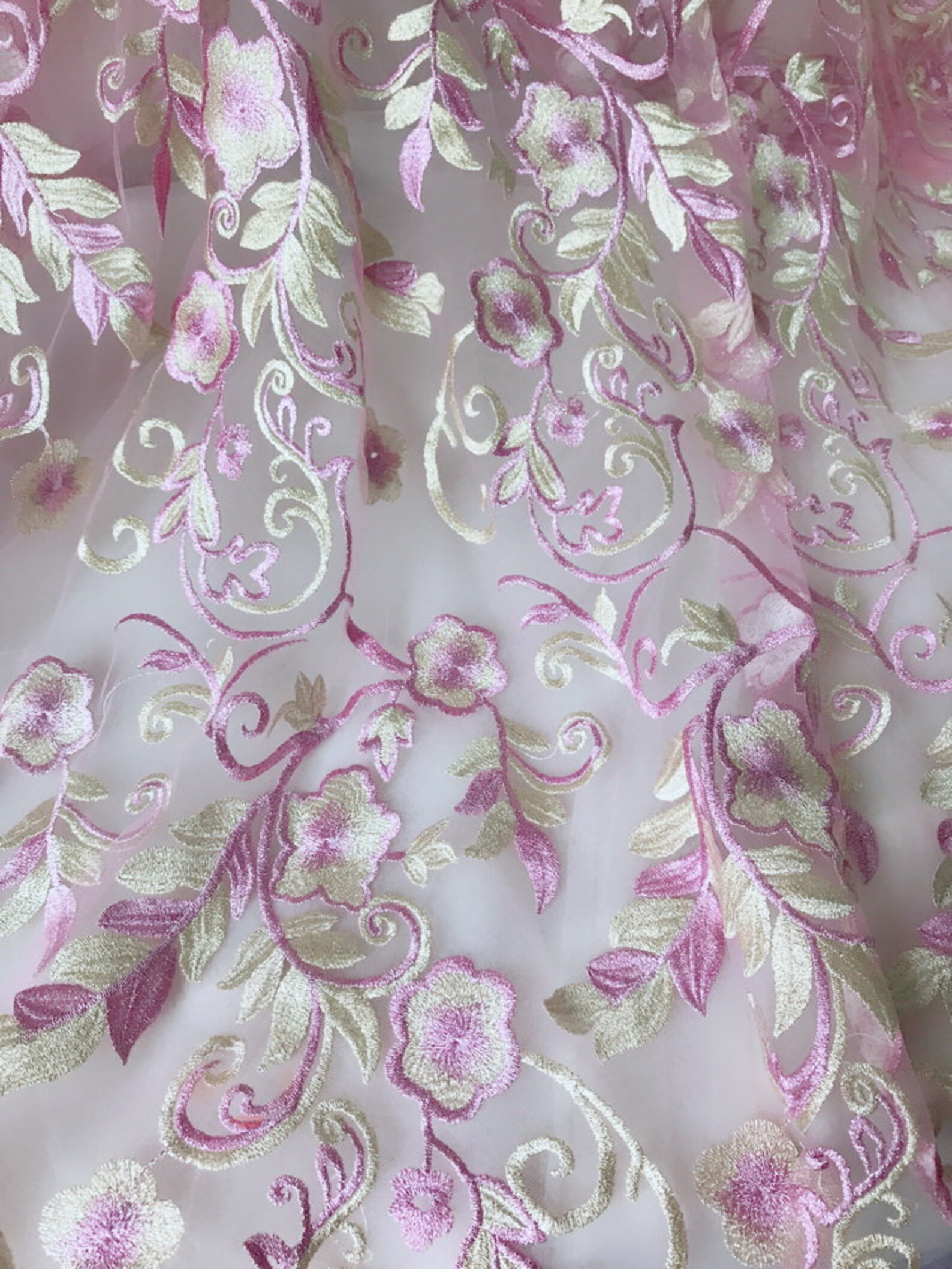 Lavender Fabric Embroidered Floral Lace Fabric in Lavender - Etsy