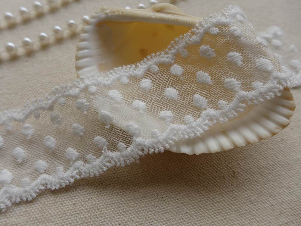Adorable White Dots Lace Trim Embroidered Tulle Lace Cotton - Etsy