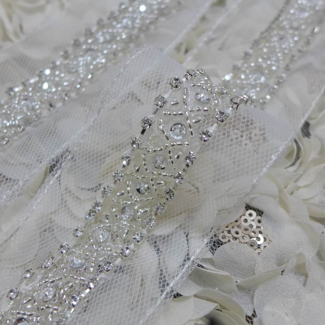 ONE Yard Shiny Rhinestone Beaded Trim for Bridal Sash Wedding - Etsy