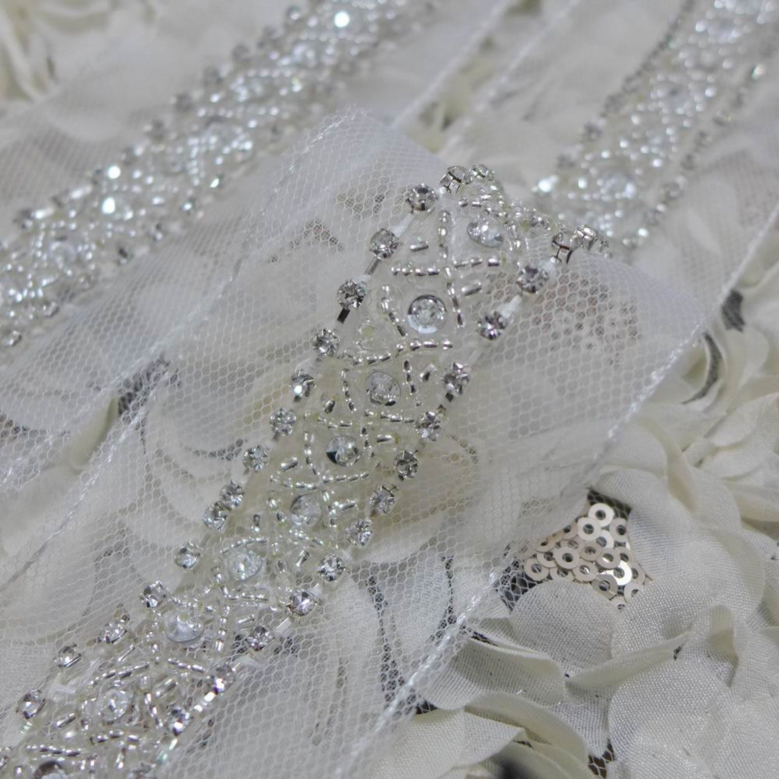 ONE Yard Shiny Rhinestone Beaded Trim for Bridal Sash Wedding - Etsy