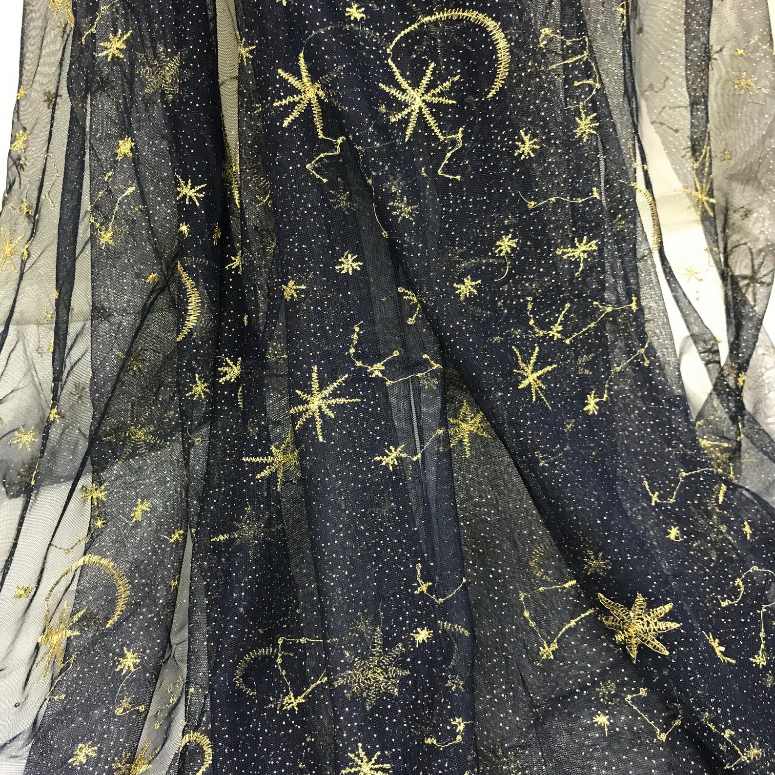 Gold Moon Stars Pattern Mesh Netting Fabric Navy / Gray Mesh | Etsy