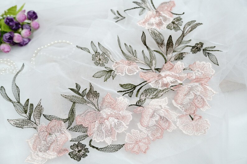 Pink Rose Flower Applique With Green Leaf Trim Applique for - Etsy