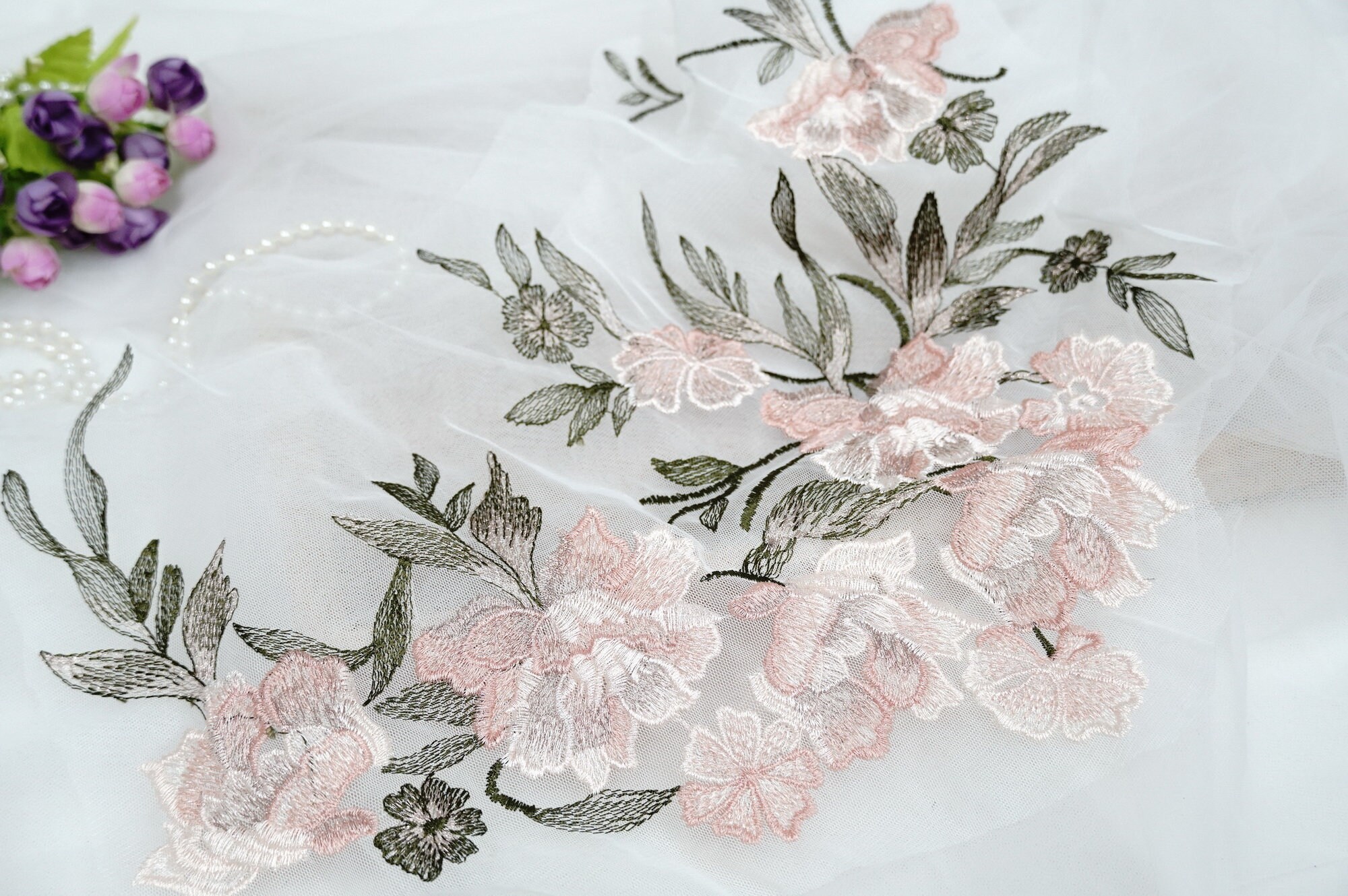 Pink Rose Flower Applique With Green Leaf Trim Applique for | Etsy