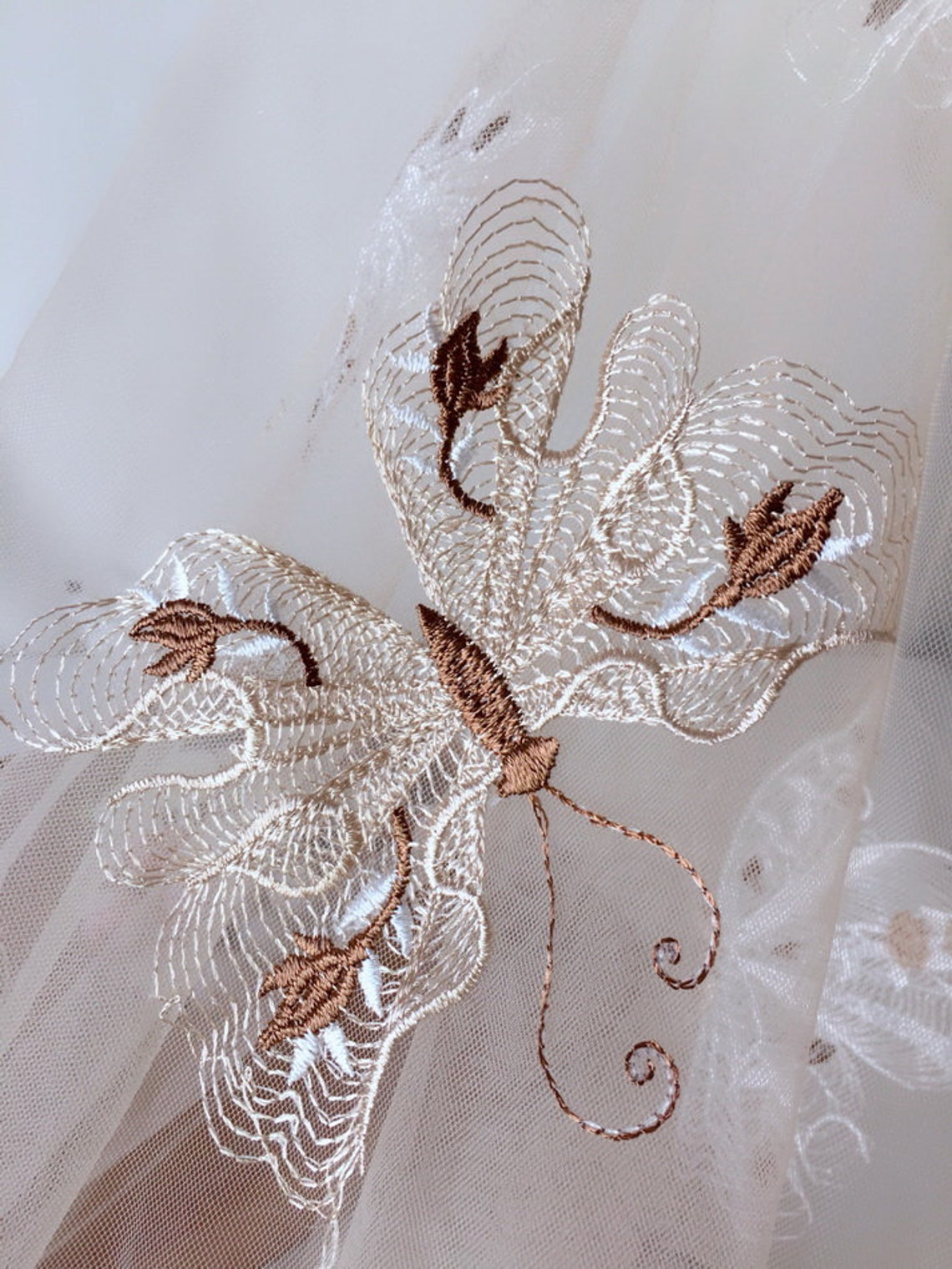 Champagne Tulle Prom dress fabric with butterflies pattern for | Etsy