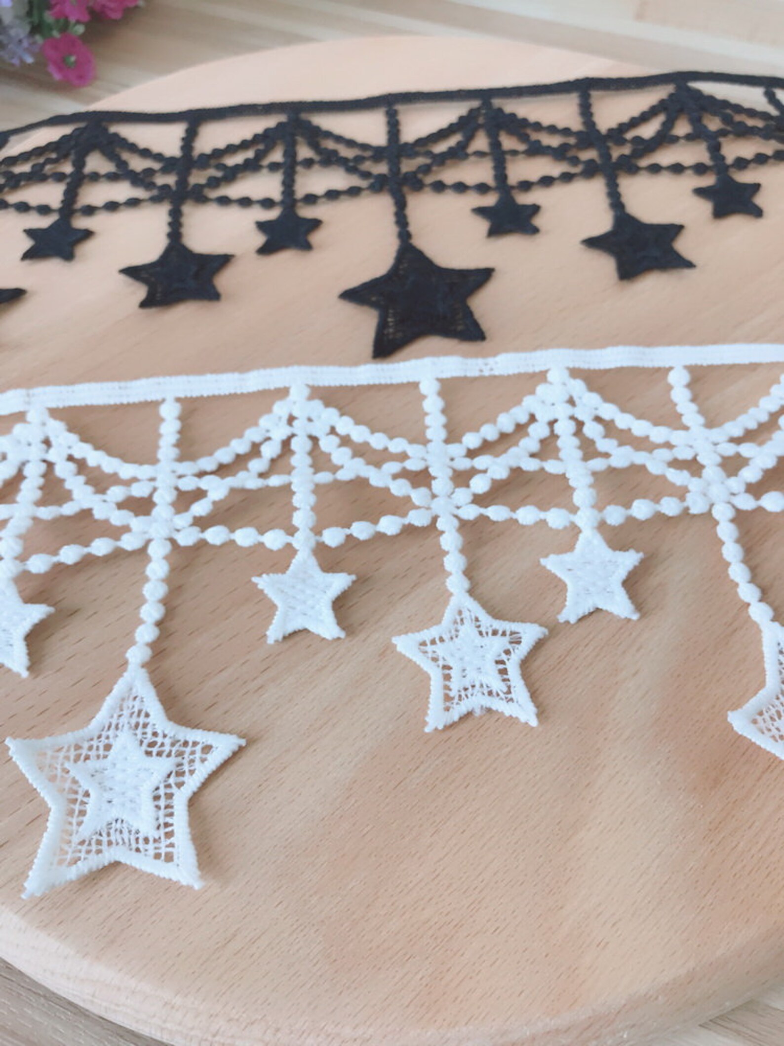 Delicate Star Lace Trim Black White Venice Lace Stars Fringe | Etsy