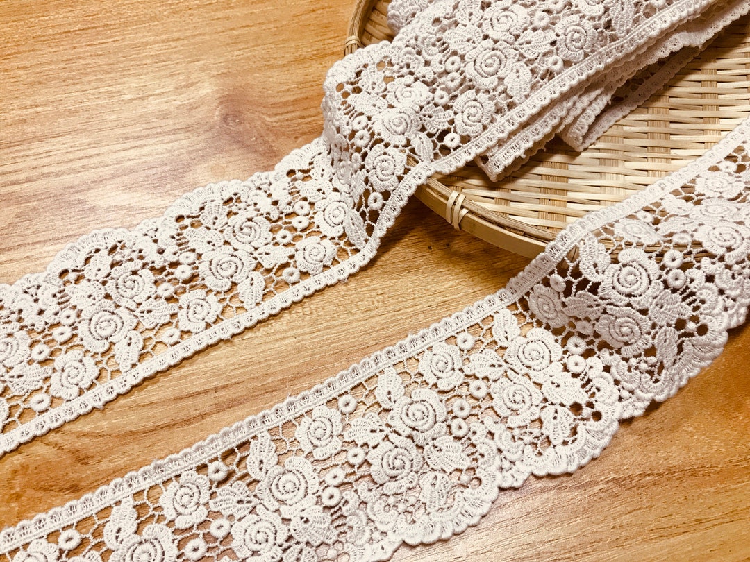 Retro Style Cotton Rose Flower Lace, Beige Lace Trim, Skirt Trim Lace ...