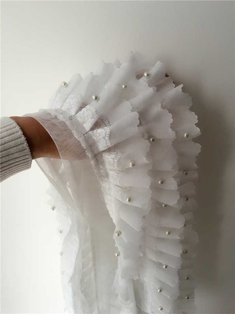 1 Yard Beaded Ruffled Chiffon Lace Trim 3 Layers Ivory Bead | Etsy India