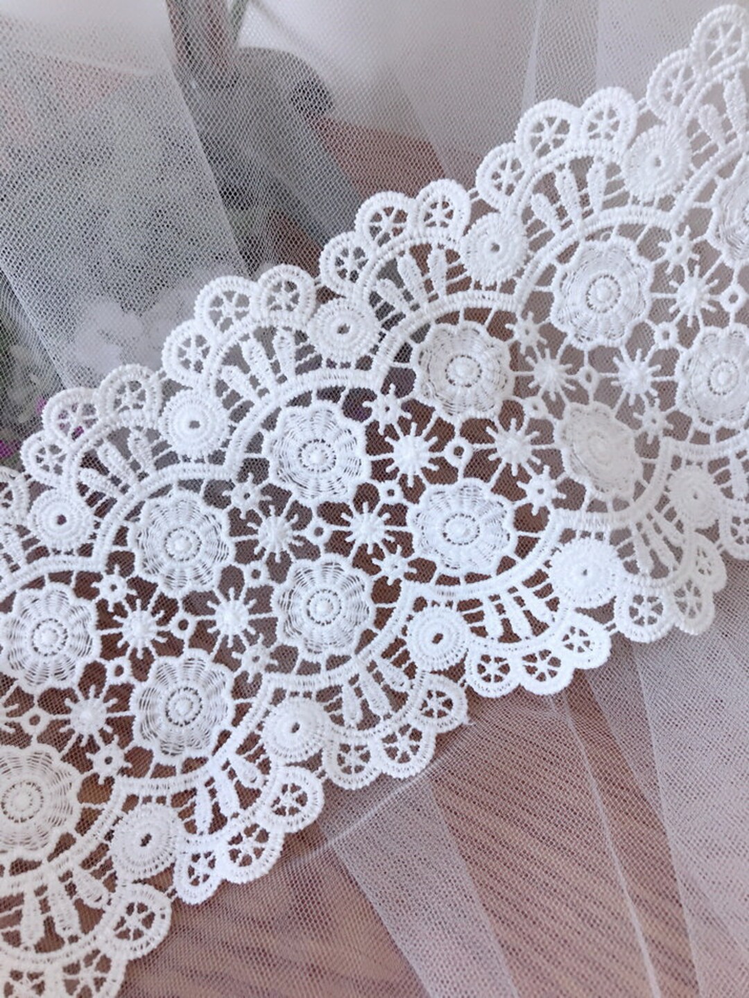 White Scalloped Lace Chic Circles Lace Trim Diy Sewing Wedding Bridal ...